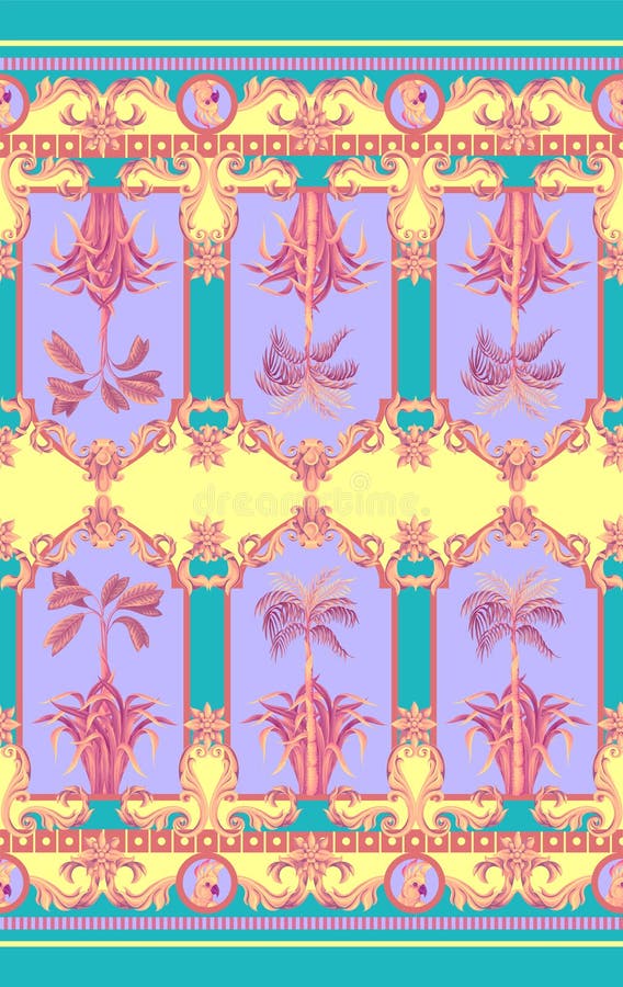Seamess Pattern with Tropical and Baroque Elements. Vector. Stock ...