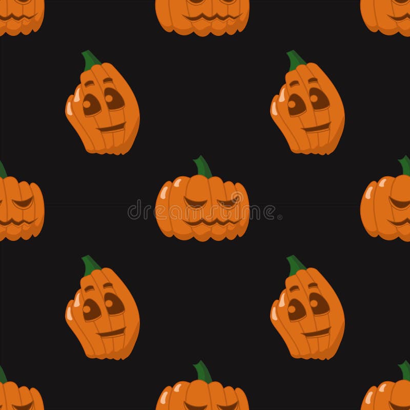 Seamles Halloween Pattern with Big and Grumpy Orange Pumpkins Stock ...