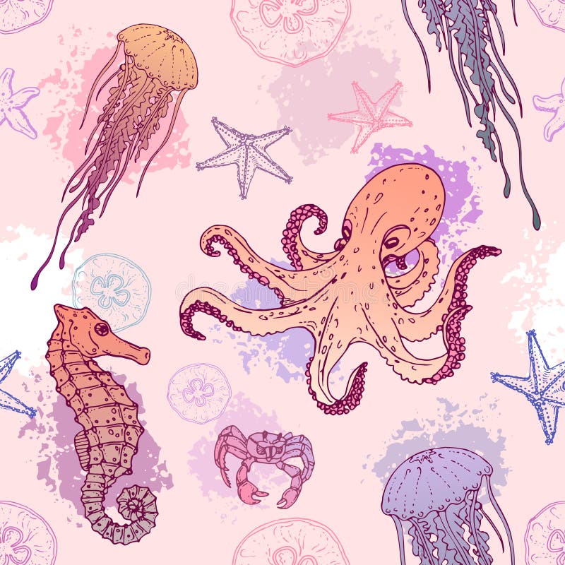 Marine Pattern with Whales on Blue Background Stock Vector ...