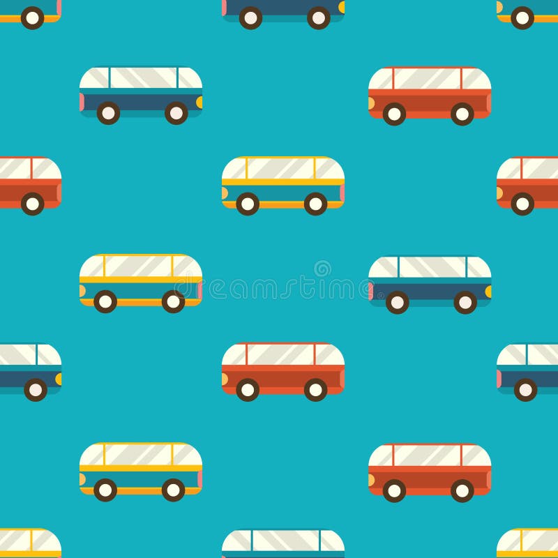 Colorful Buses on a Tile Background, in a Seamless Pattern Design Stock ...