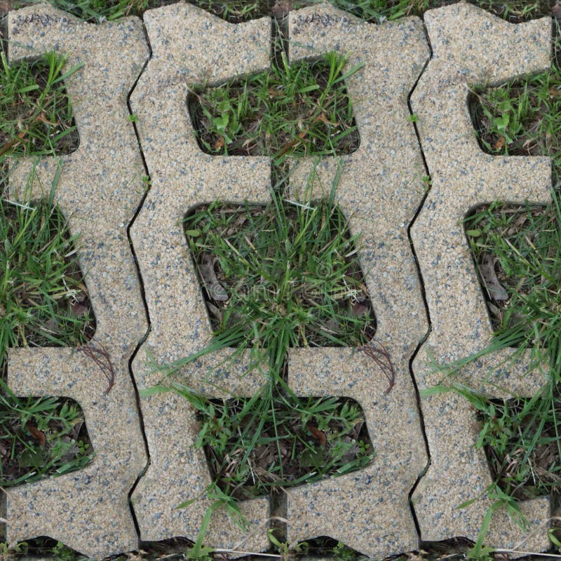 Seamles Pattern of Concrete Road Tile on the Green Grass Path Stock ...