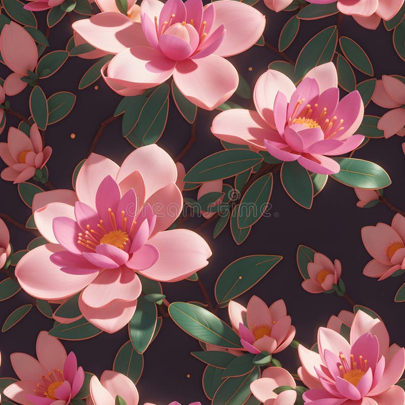 Seamles Realistic Magnolia 3d Flowers Pattern Design Stock Illustration ...