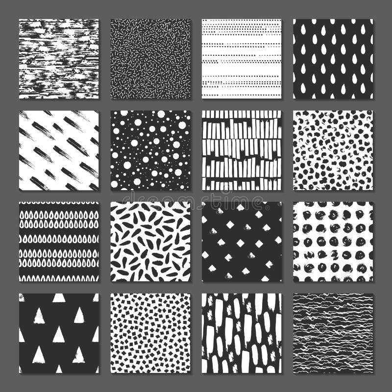 Set of 16 Seamless Pattern. Drops, Points, Lines, Stripes, Circles ...