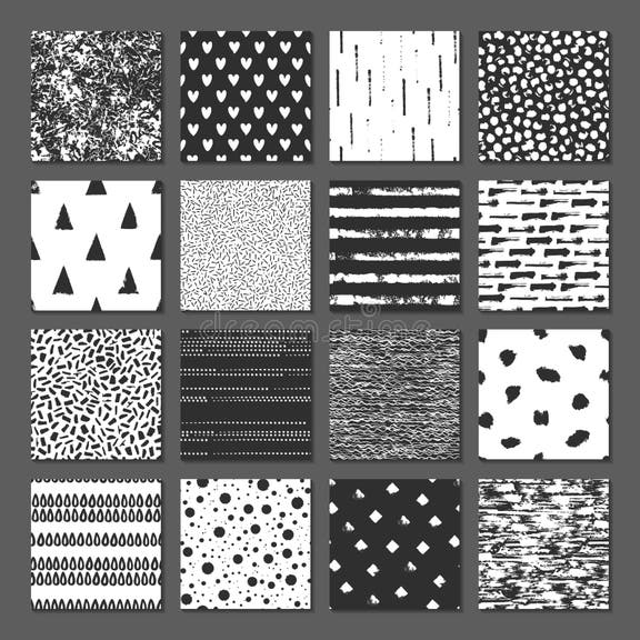 Set of 16 Seamless Pattern. Drops, Points, Lines, Stripes, Circles ...