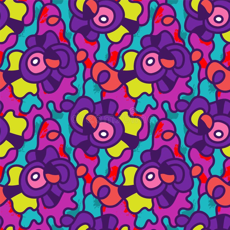 Seamless Absract Hand Drawn Unique Artwork with Unusual Nature Pattern ...