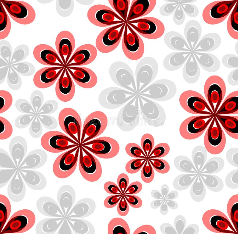 Seamless Abstract Background with Red and Gray Flower Patterns Stock ...