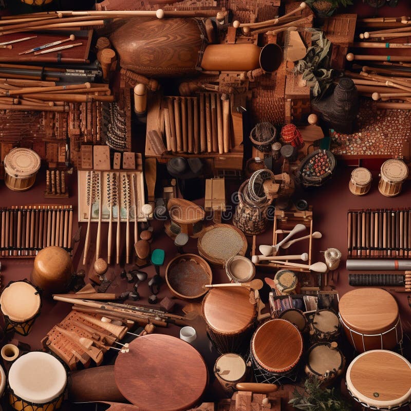 Percussion Instruments Seamless Abstract Background Tile with a Music ...