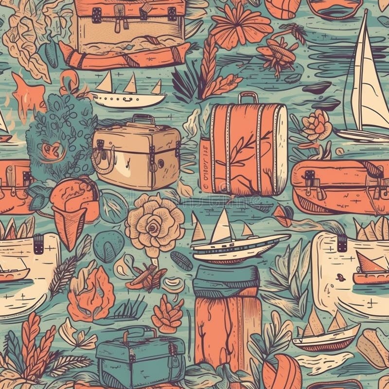 Colorful Seamless Abstract Background Tile with a Travel and Vacation ...