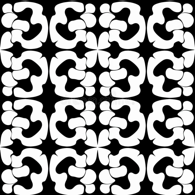 Seamless Abstract Black Stencil Pattern on White Background with Swirly ...