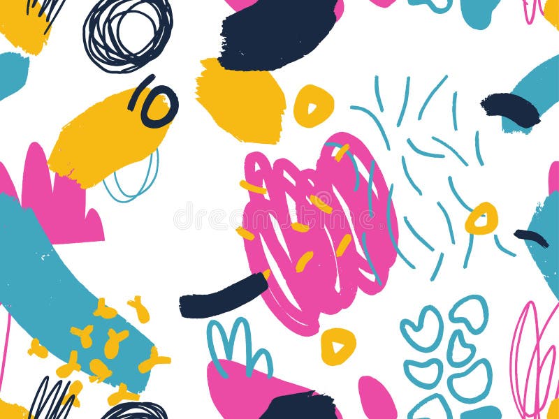Seamless Abstract Doodle Background Pattern in Bright Summer Positive ...