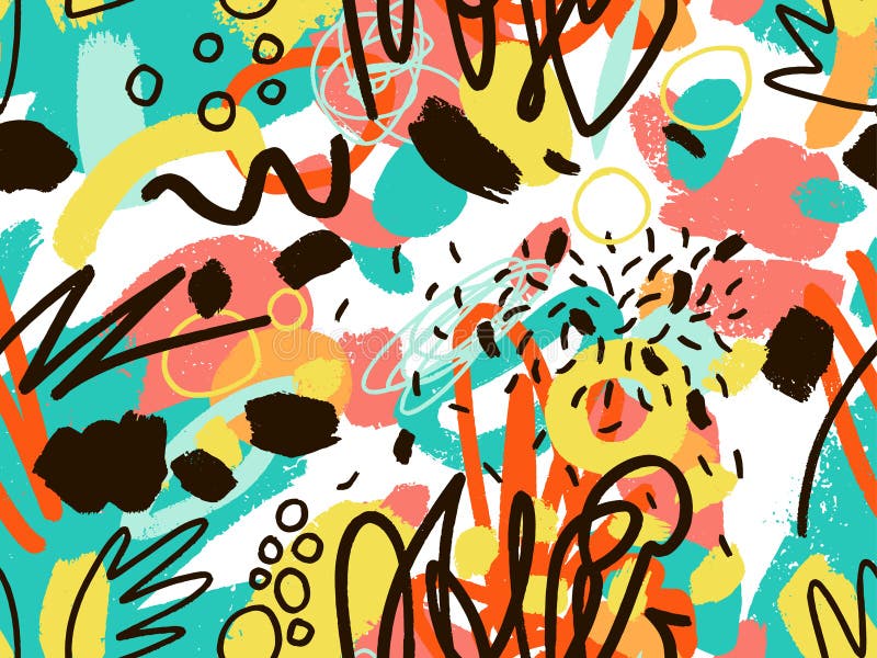 Seamless Abstract Doodle Background Pattern in Bright Summer Positive ...