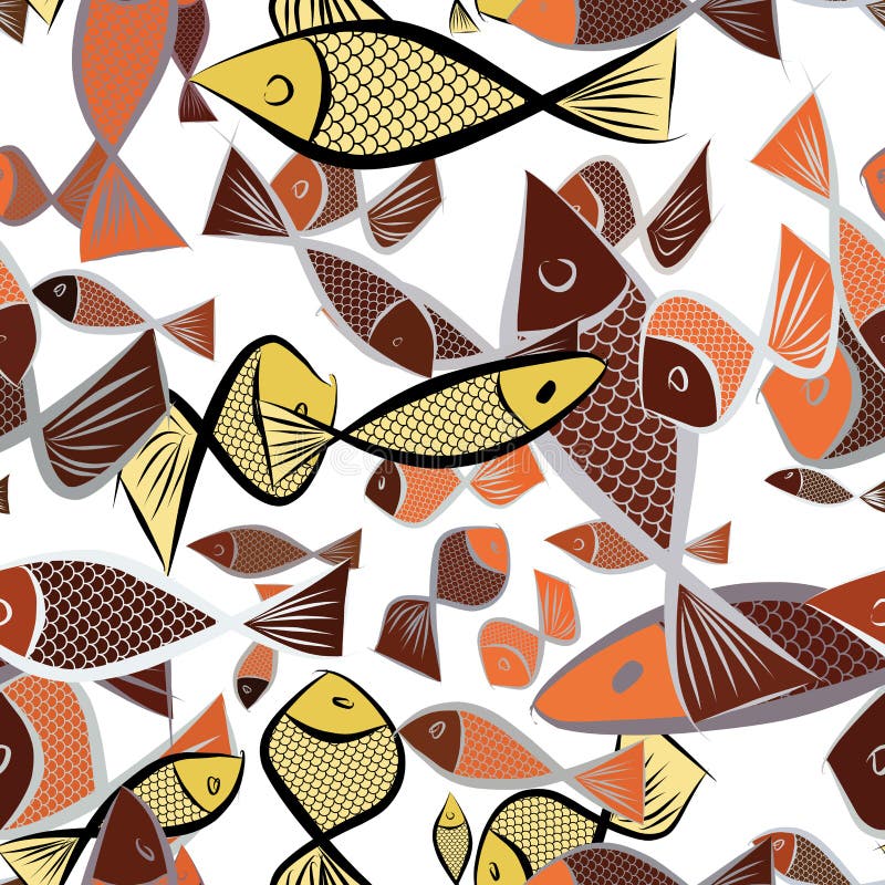 Seamless Abstract Fish Illustrations Background. Style, Color, Shape ...