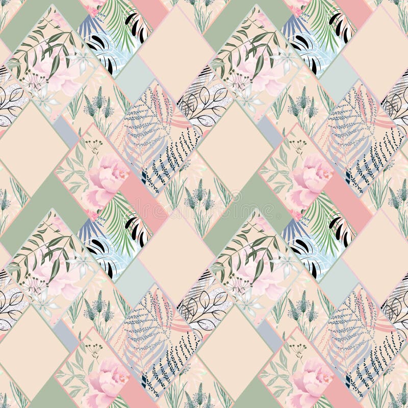 Seamless Abstract Floral Patchwork in Pastel Colors. Stock Illustration ...