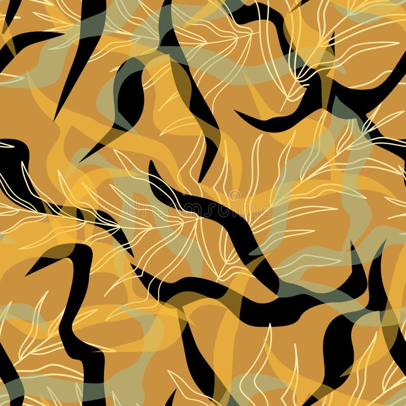 Seamless Abstract Floral Pattern on a Mustard Background. Elements of ...