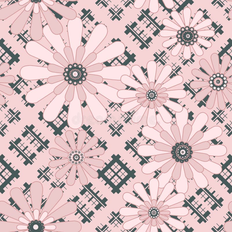 Seamless Abstract Floral Pattern on Pink Gray Stock Illustration ...