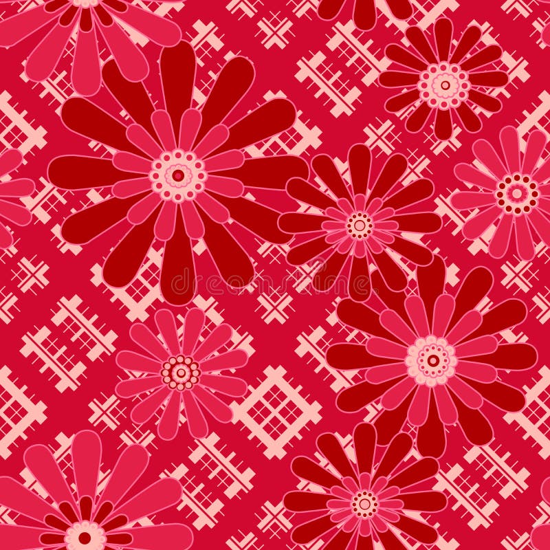 Seamless Abstract Floral Pattern on Red Pink Stock Illustration ...