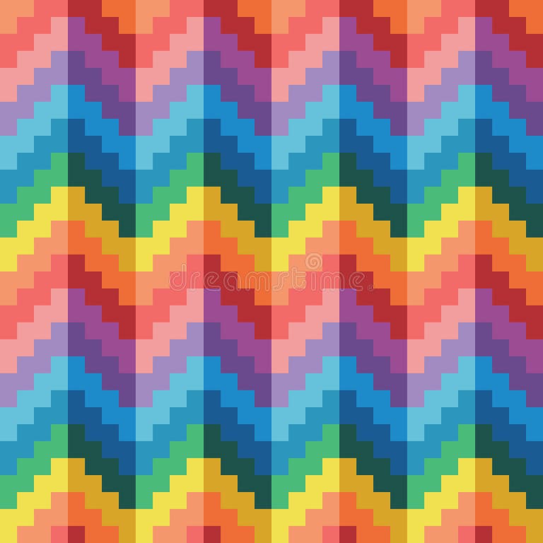 Seamless Abstract Geomatric Pixel Rainbow Zigzag Vector Pattern Stock ...