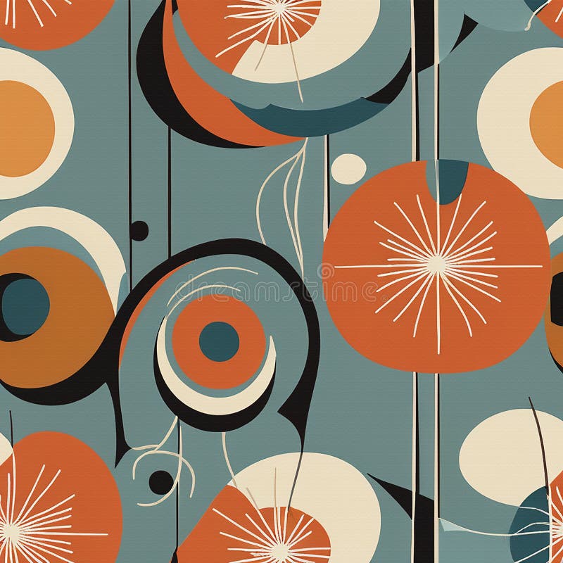 Mid Century Modern Fabric Pattern with Circles and Starbursts Stock ...