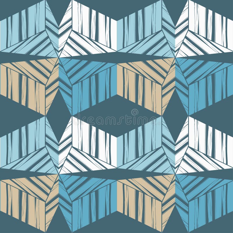 Seamless Abstract Geometric Pattern. 3D Cubes. Brushwork. Hand Hatching ...