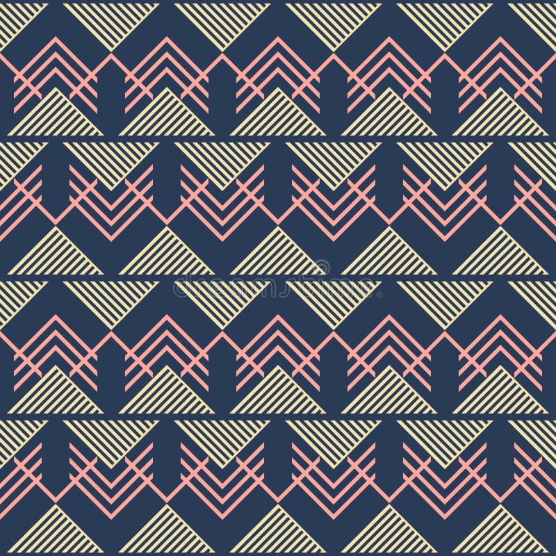 Seamless Geometric Pattern with Striped Triangles and V-shapes Stock ...