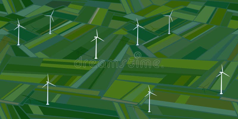 Seamless Abstract Green Field with Wind Turbines Vector Illustration ...