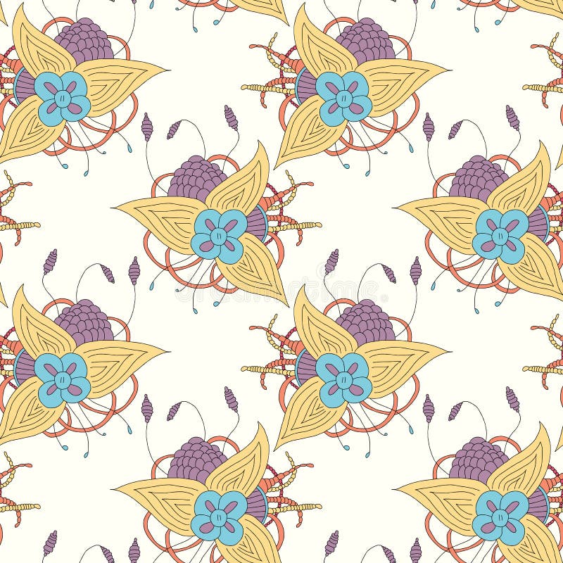 Seamless with Abstract Hamd Drawn Flower Stock Vector - Illustration of ...