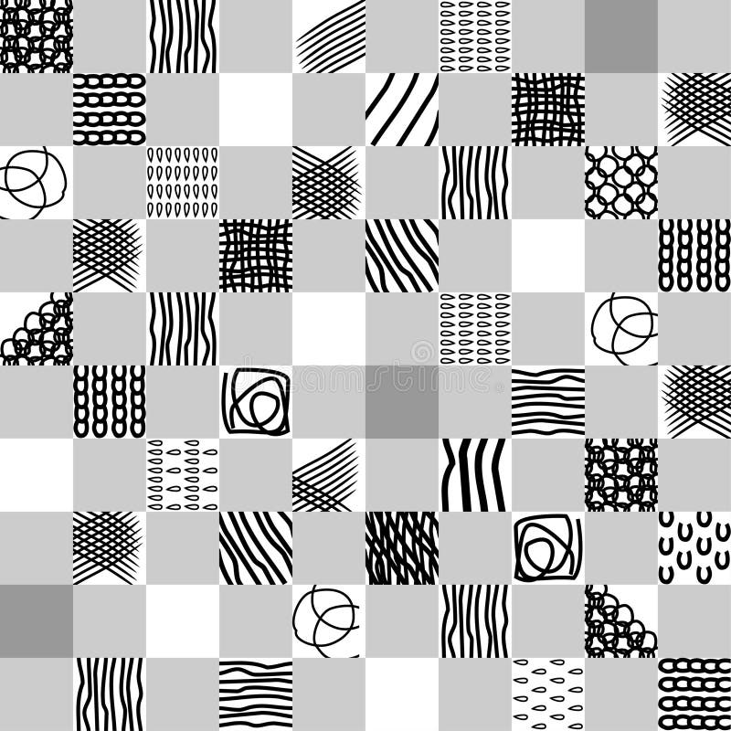 Seamless Abstract Hand Drawn Pattern With Black Strokes On A White