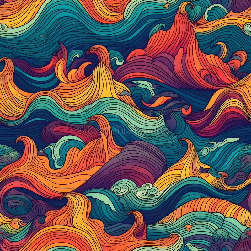 Seamless Psychedelic Wave Pattern Background Texture. Generative AI ...
