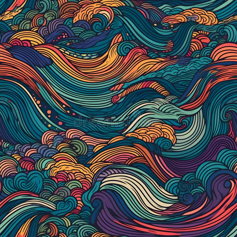 Seamless Psychedelic Wave Pattern Background Texture. Generative AI ...