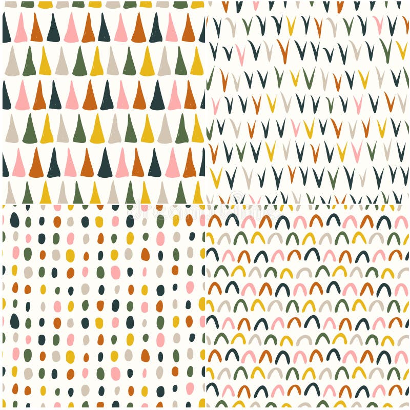 Seamless Abstract Hand-drawn Shapes. Triangle, Dots, Curves, Arcs ...