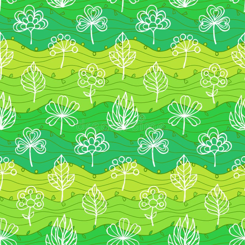 Seamless Abstract Hand Drawn Wave and Leafs Pattern. Spring Stock ...