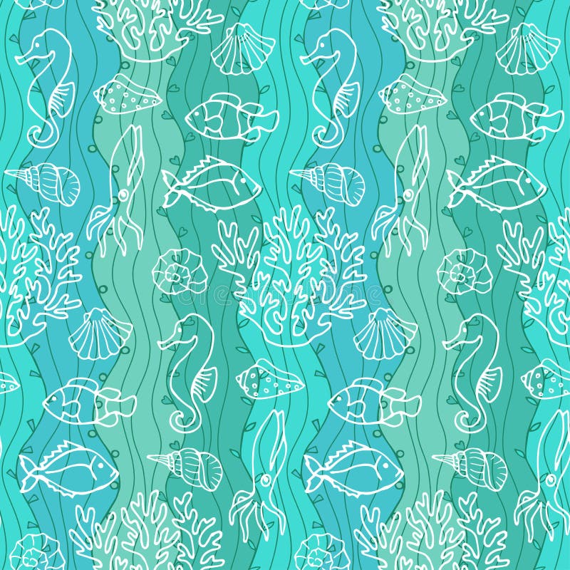 Seamless Abstract Hand Drawn Wave Ocean Pattern. Stock Vector ...