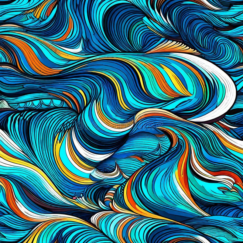 Seamless Abstract Hand-drawn Waves Pattern, Wavy Background Stock Image ...