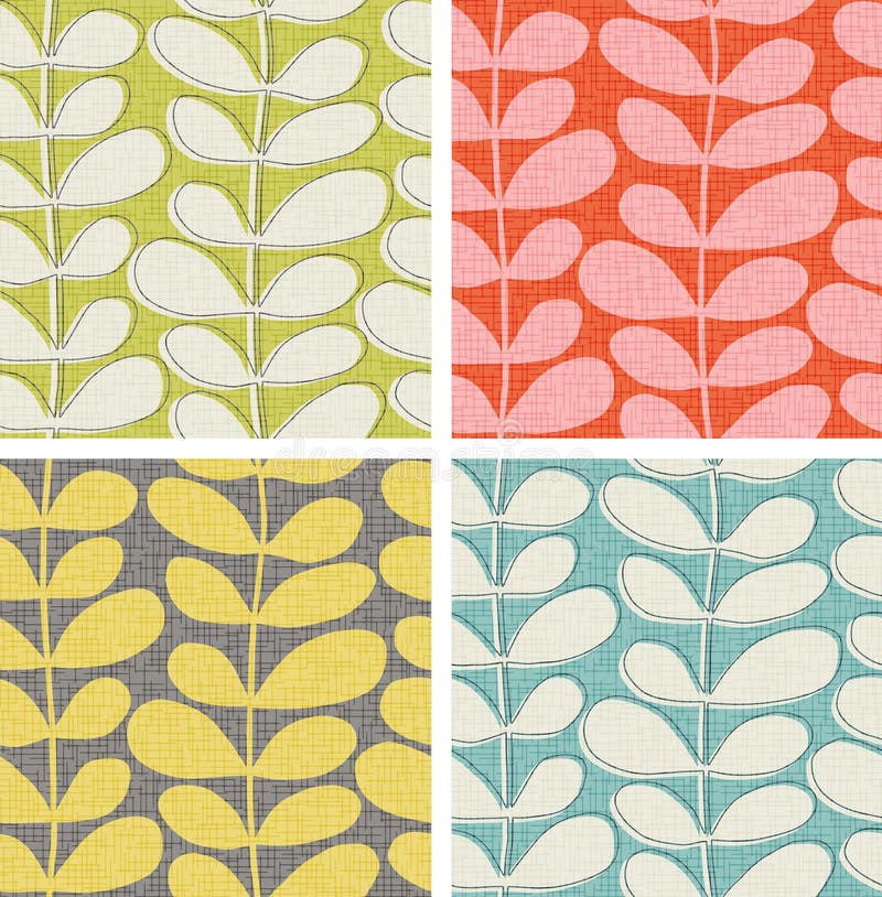 Seamless Abstract Leaf and Vine Pattern in 4 Color Ways with Texture ...
