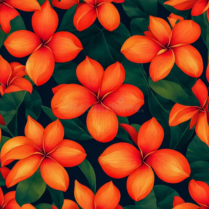Seamless Abstract Orange Flower Pattern Background. Stock Illustration ...