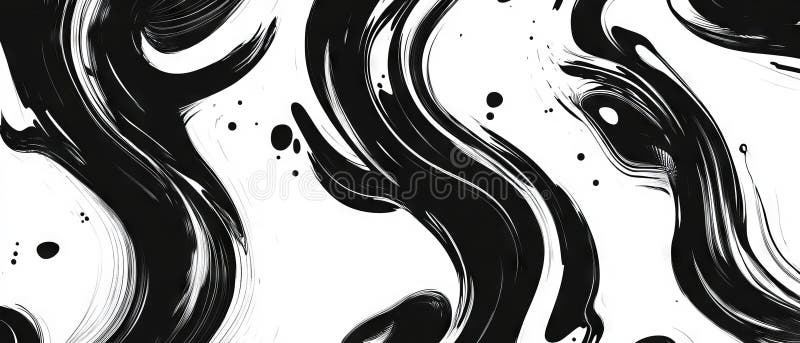 Seamless Abstract Black Ink Patterns White Background Showcasing Fluid ...