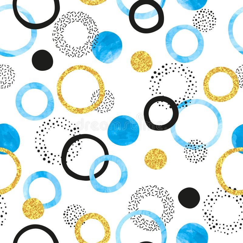 Seamless Abstract Pattern with Blue and Golden Circles. Vector ...