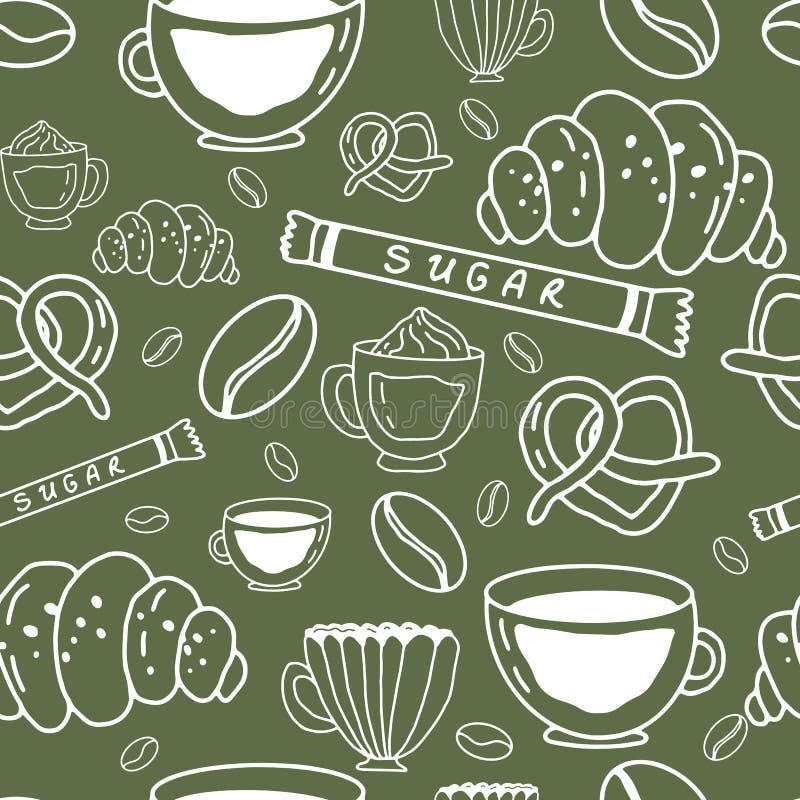 Seamless Abstract Pattern. Coffee in Hand Drawn Doodle Style. Coffee ...