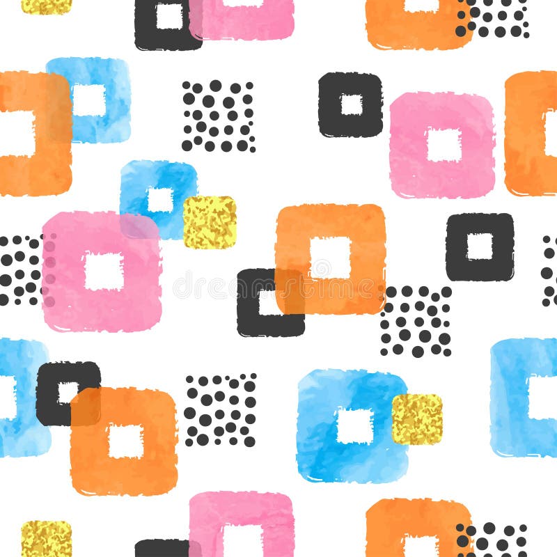 Seamless Abstract Pattern with Colorful Watercolor Squares. Stock ...