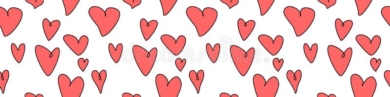 Seamless Abstract Pattern of Different Red Contour Hearts. Hand Drawn ...
