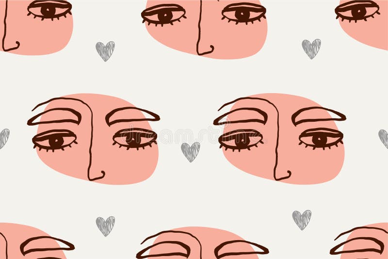 Seamless Abstract Pattern with Face. Modern Line Art Vector Background ...