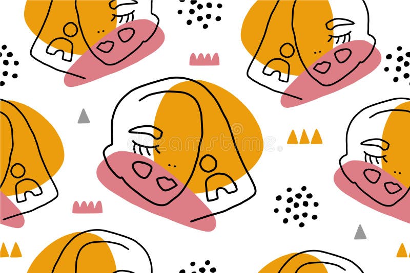 Seamless Abstract Pattern with Face. Modern Line Art Vector Background ...