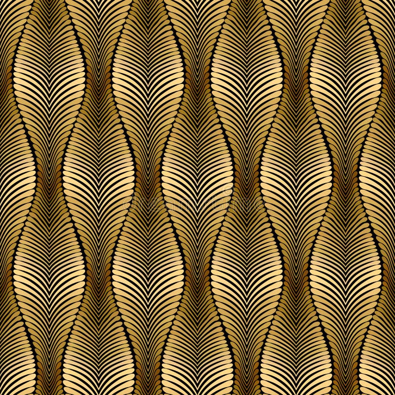 Seamless Abstract Pattern of Gold Wave of Leaves. Stock Vector ...