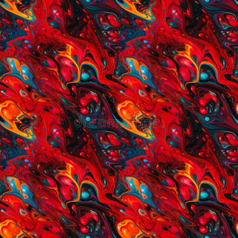 Black, Orange and Red Liquid Ink with Realistic Bubbles in Slow ...