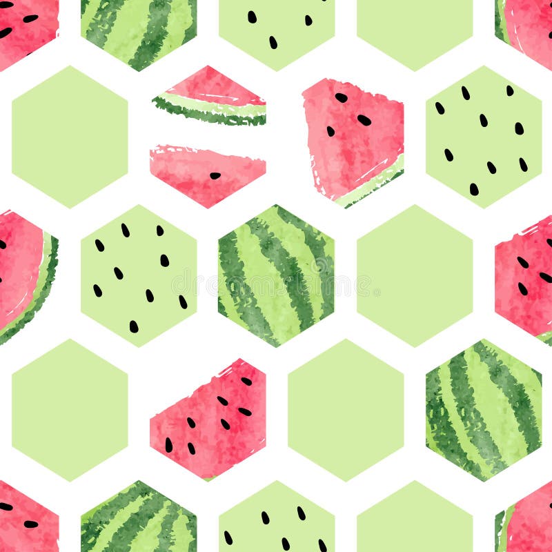 Seamless Abstract Summer Pattern with Watermelon. Vector Hexagon ...