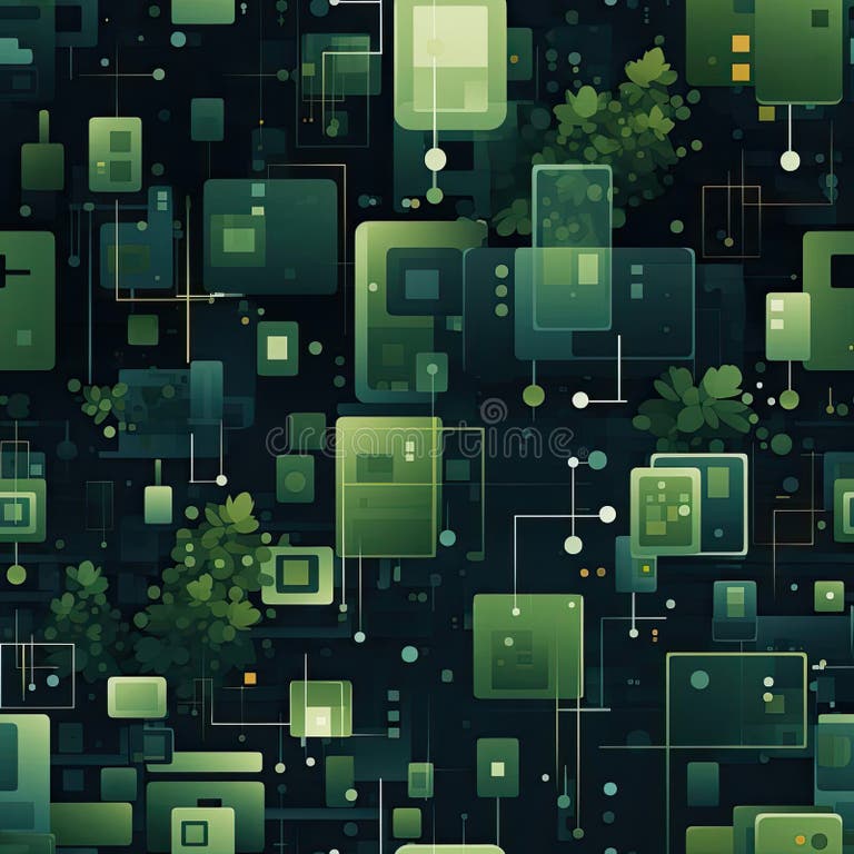 Seamless Abstract Texture of Squares, Plants, and Trees (tiled) Stock ...