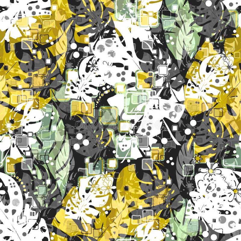 Seamless Abstract Tropical Leaves Jungle Pattern Stock Illustration ...