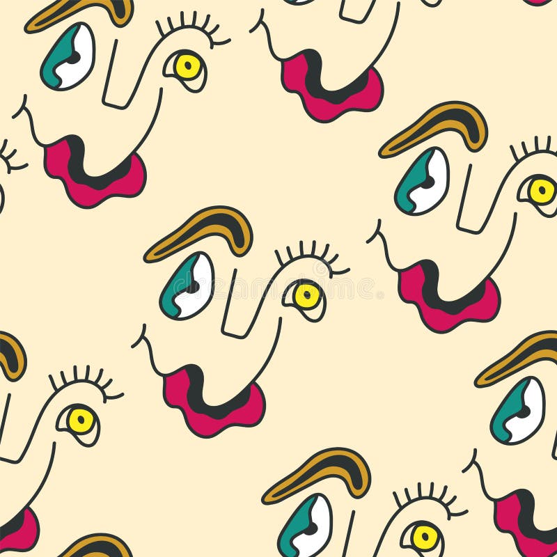 Seamless Abstract Unusual Pattern with Repeat Creature Faces Stock ...