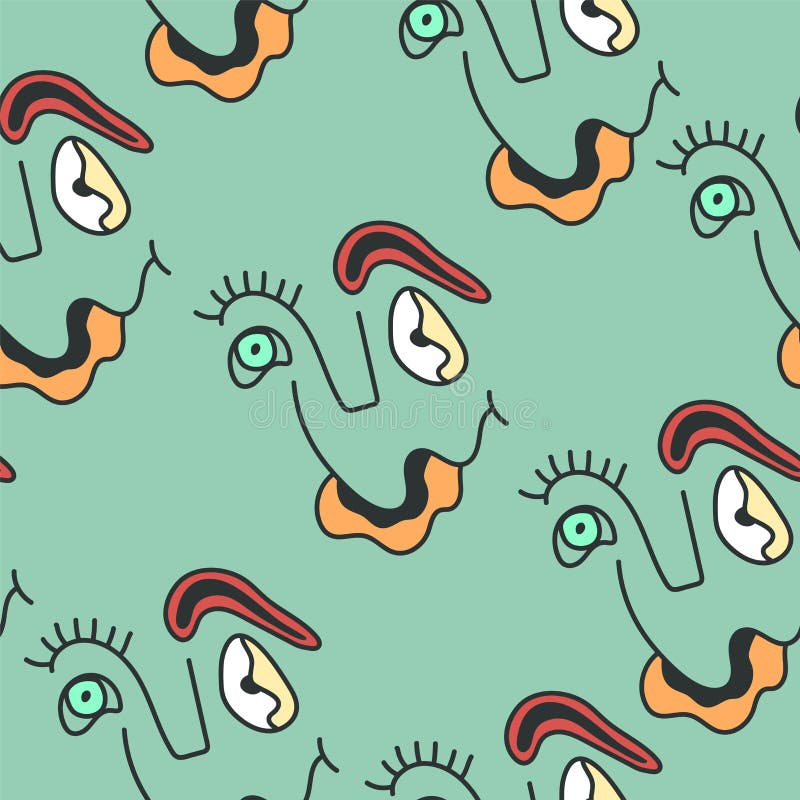 Seamless Abstract Unusual Pattern with Repeat Creature Faces Stock ...