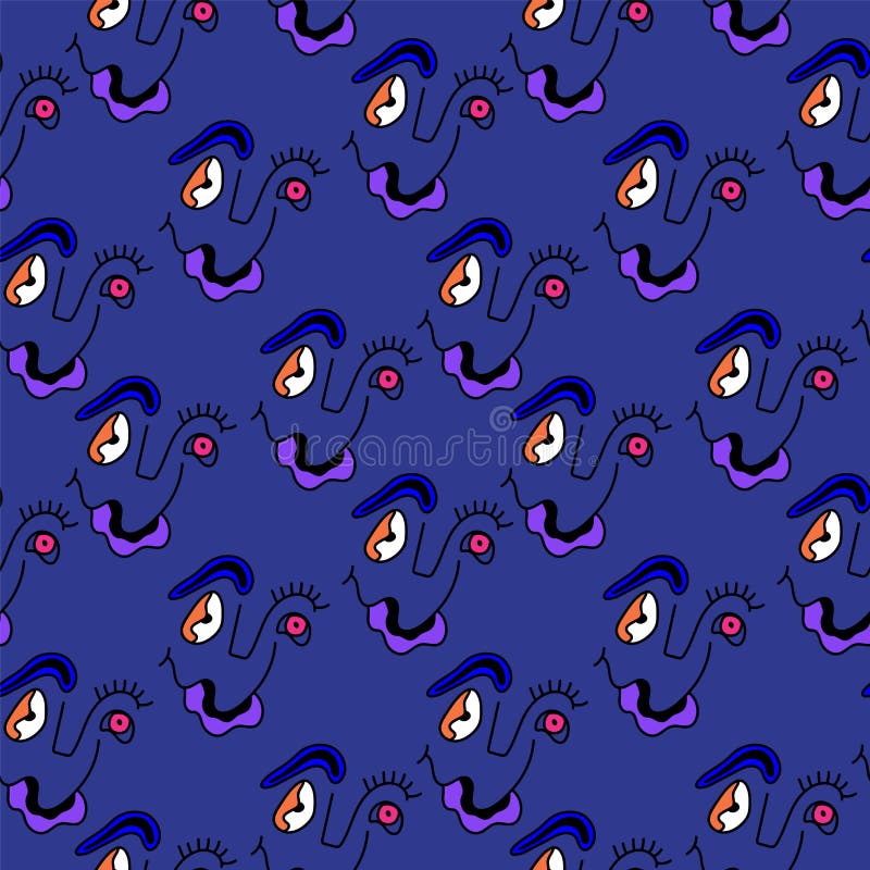 Seamless Abstract Unusual Pattern with Repeat Creature Faces Stock ...